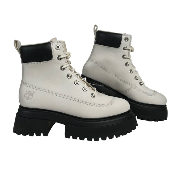 Timberland | Shoes | Timberland Sky Boots White Leather Platform Chunky ...